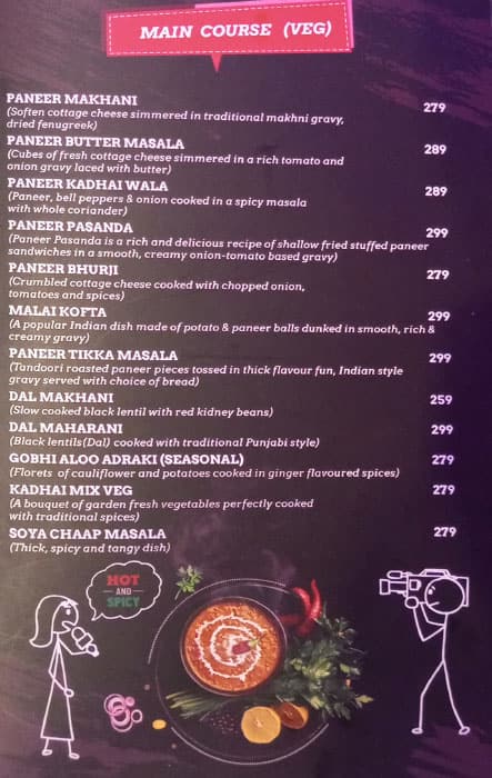 Menu at Backbenchers, New Delhi