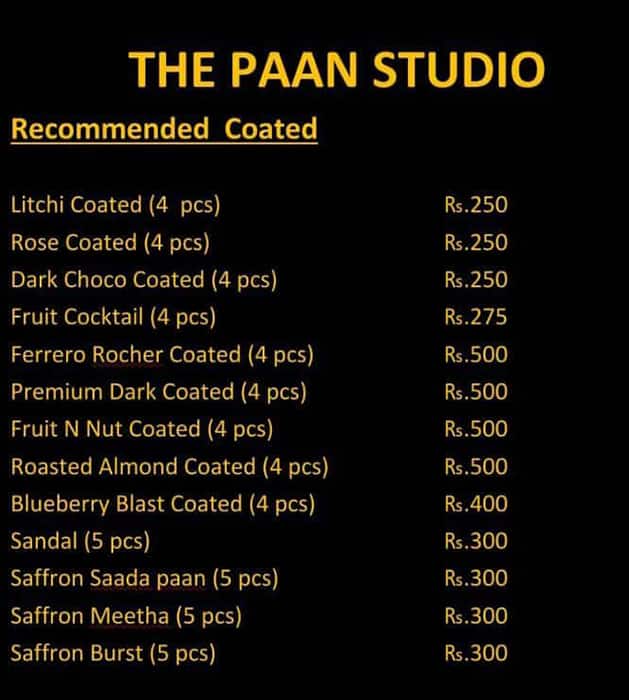 Menu of The Paan Studio Cafe, Jayanagar, Bangalore