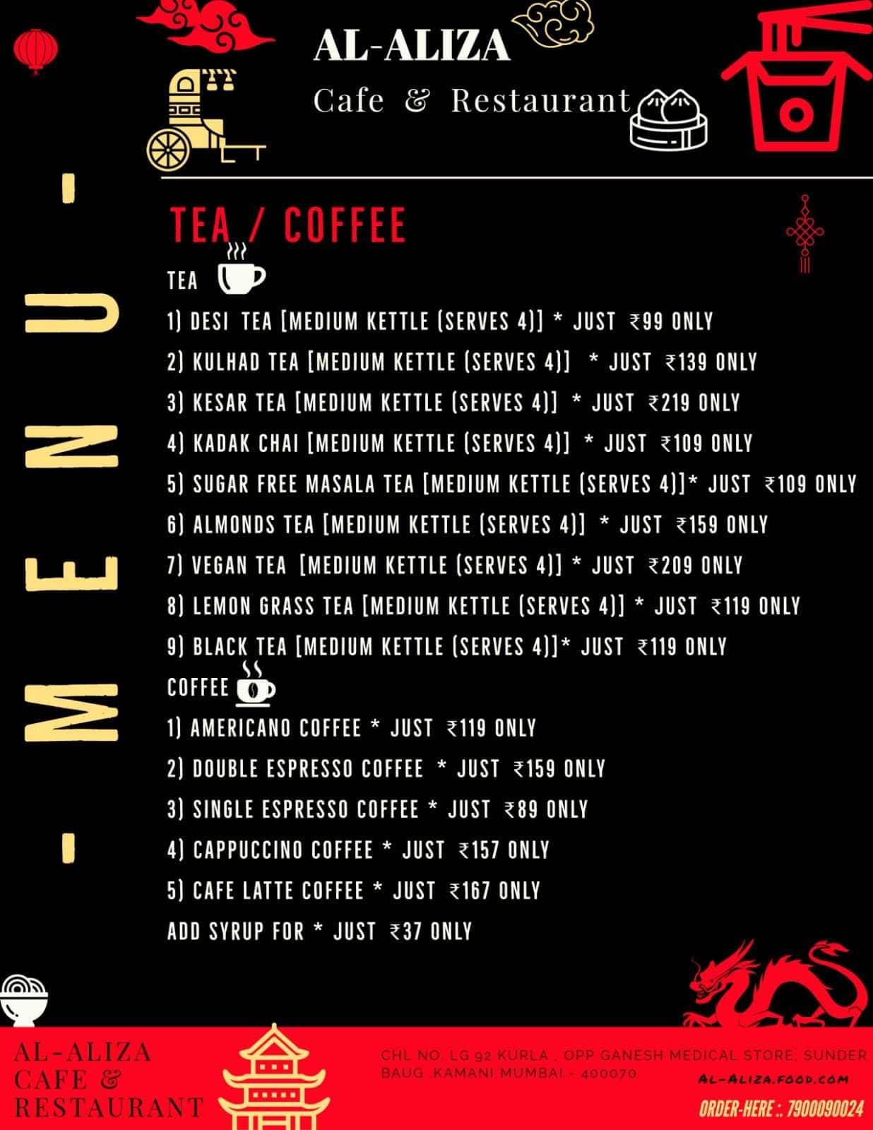 Menu of Al - Aliza Cafe, Kurla, Mumbai