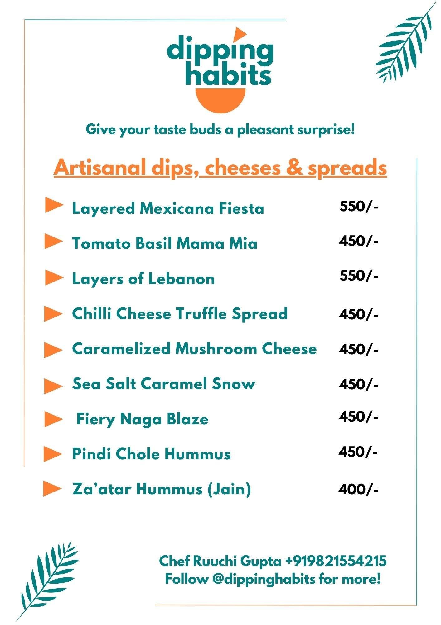 Menu of Dipping Habits, Juhu, Mumbai