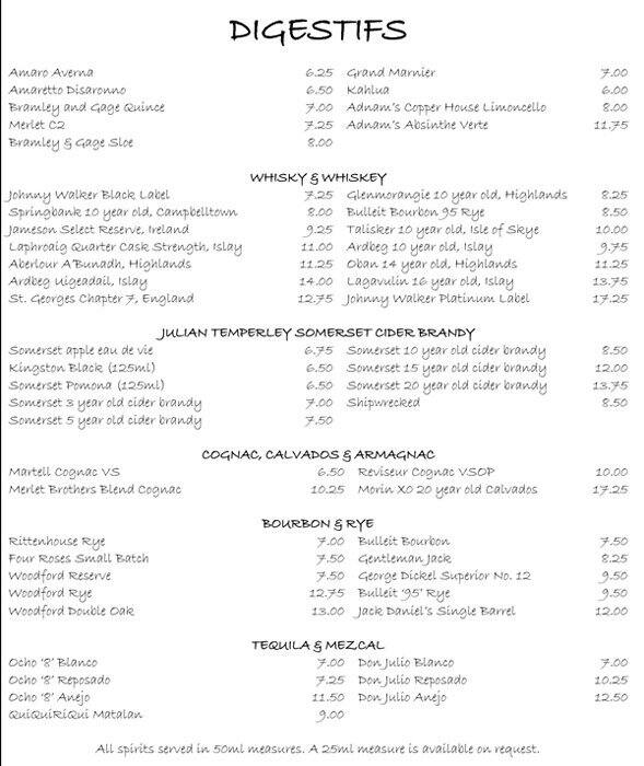 Menu at Hix Oyster & Chop House steakhouse, London