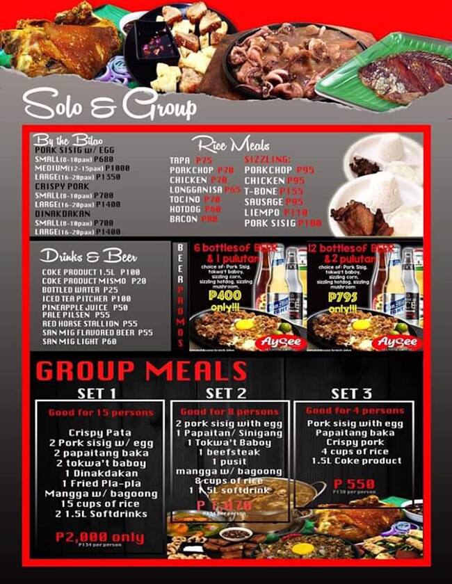 Menu at Aysee restaurant, Pasig, 181 Pasig Blvd