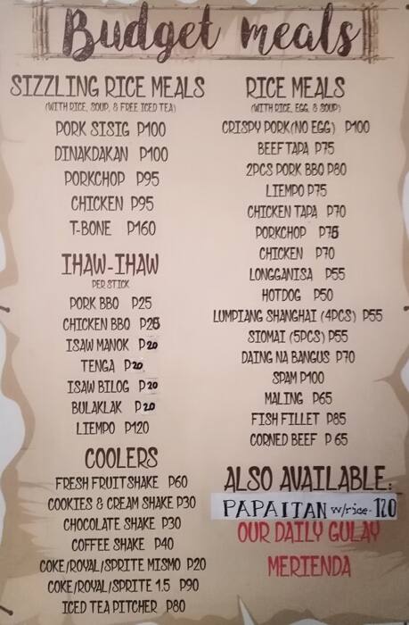 Menu at Aysee restaurant, Pasig, 181 Pasig Blvd