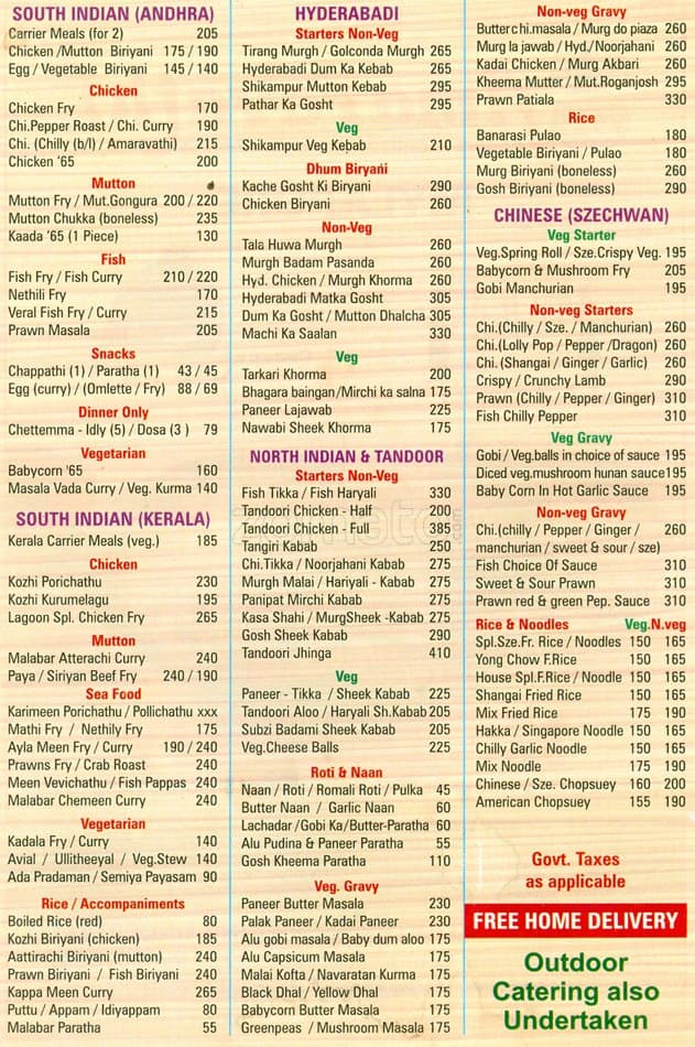 Menu at Palki, Chennai