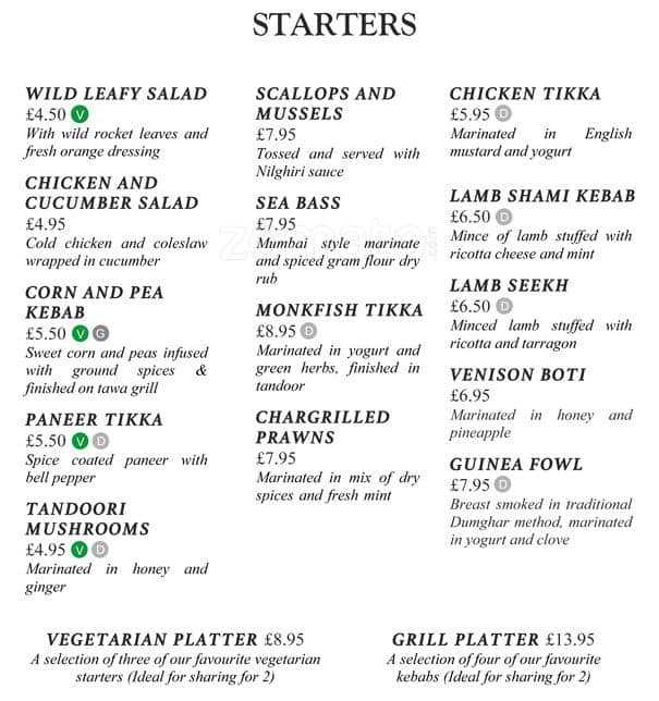 Menu at The Mumbai Mansion restaurant, Edinburgh