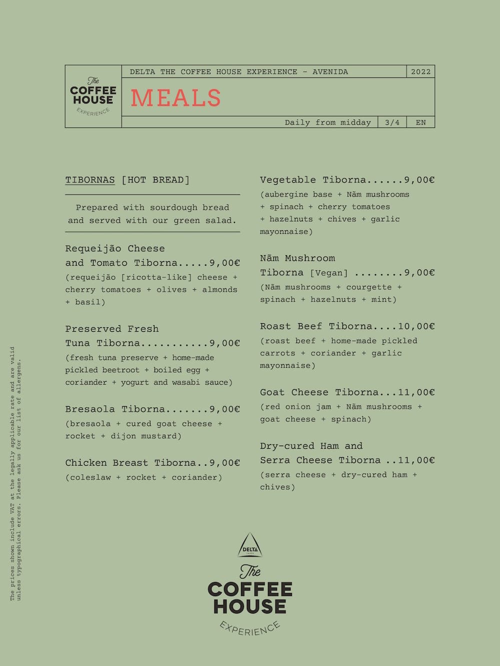 Menu at Delta The Coffee House Experience, Lisbon