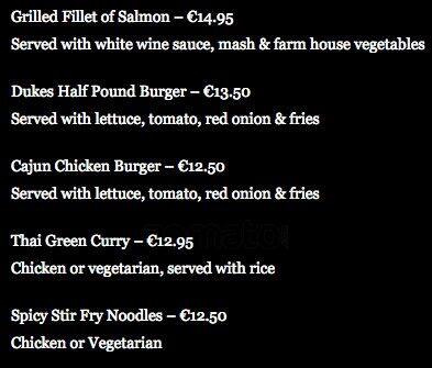Menu at The Duke Dublin pub & bar, Dublin, 9 Duke St