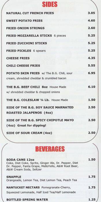 Menu at The Burger Garage fast food, New York City