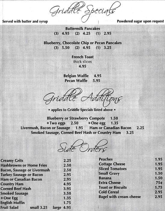 Menu at Tryon House Restaurant, Charlotte, 215 E Exmore St