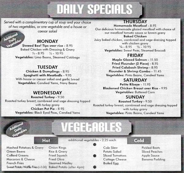 Menu at Tryon House Restaurant, Charlotte, 215 E Exmore St