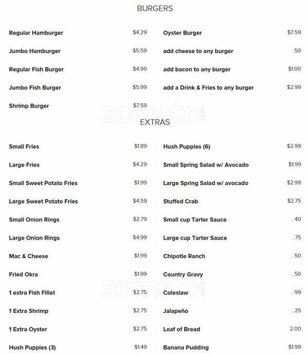 Menu at Rudy's Seafood restaurant, San Antonio