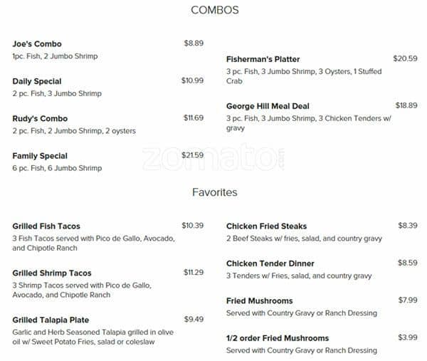 Menu at Rudy's Seafood restaurant, San Antonio