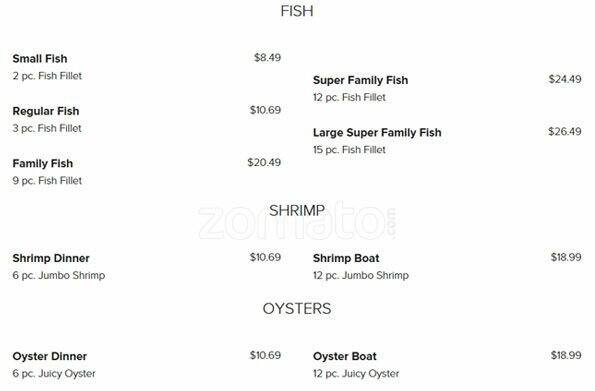 Menu at Rudy's Seafood restaurant, San Antonio