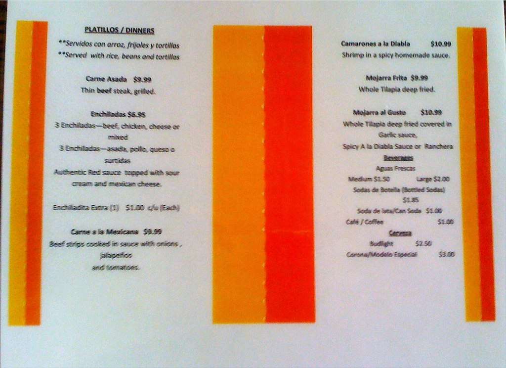 Menu at Los Tapatios restaurant, Oklahoma City