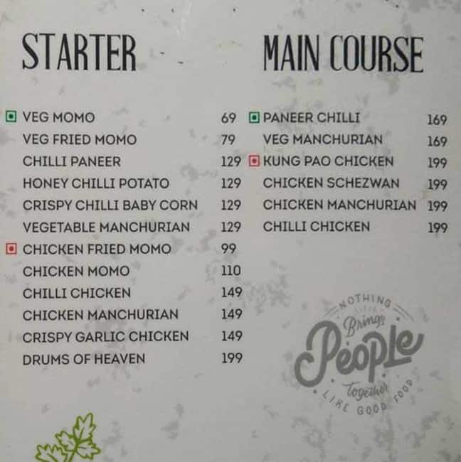 Menu at Big bazaar food court, Siliguri