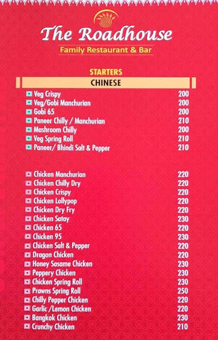 Menu at The Road House Restaurant, Ponda