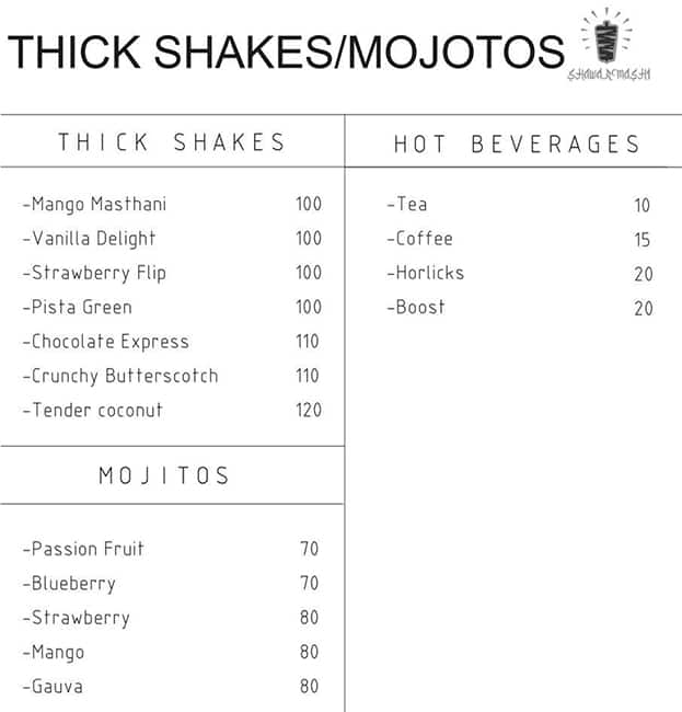 Menu at Shawarmashi, Perumbavoor, Max shopping complex