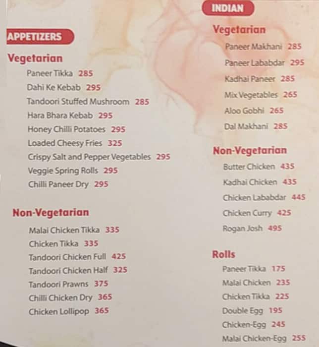 Menu at Café Taro, Gurugram