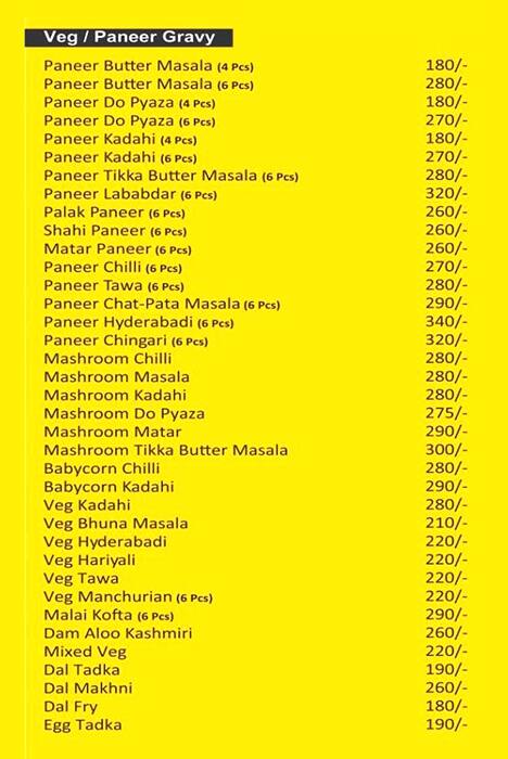 Menu of Tandoori Biryani, Anisabad, Patna