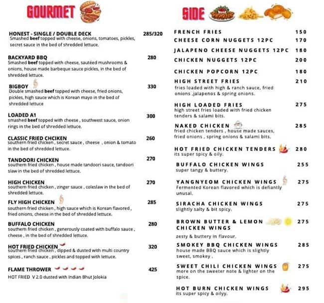 Menu of The High Joint, T. Nagar, Chennai