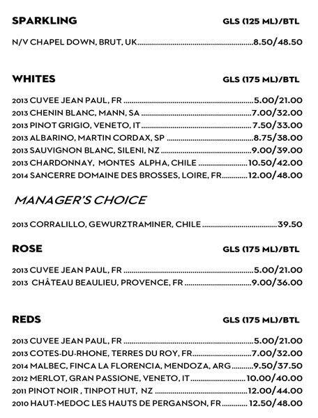 Menu at Paternoster Chop House restaurant, London, 35 Old Bailey