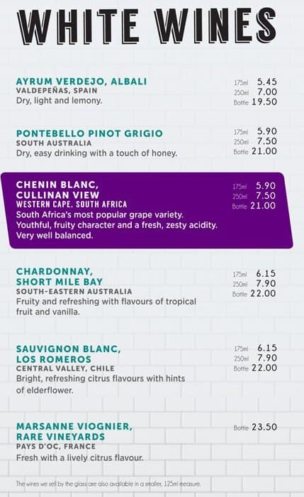 Menu at The Loop Bar, London, 19 Dering St