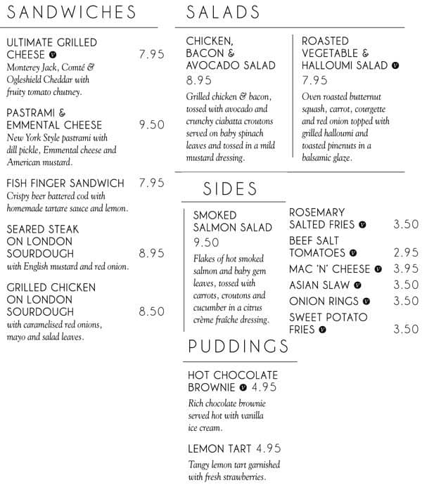 Menu at The Loop Bar, London, 19 Dering St