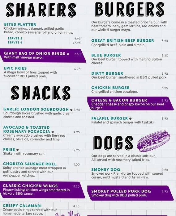 Menu at The Loop Bar, London, 19 Dering St