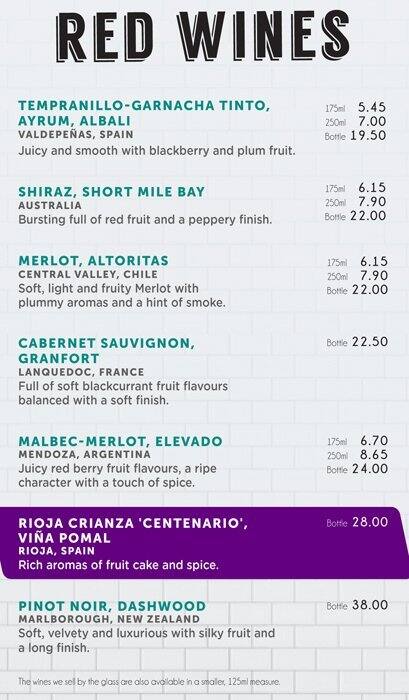 Menu at The Loop Bar, London, 19 Dering St