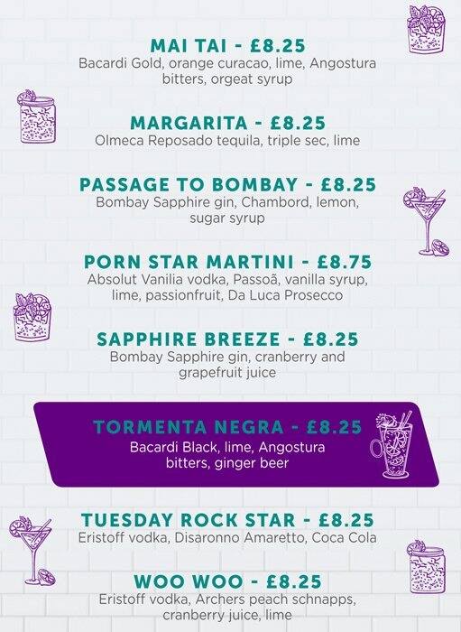 Menu at The Loop Bar, London, 19 Dering St