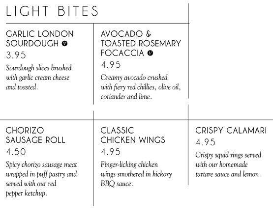 Menu at The Loop Bar, London, 19 Dering St