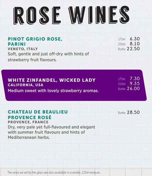 Menu at The Loop Bar, London, 19 Dering St