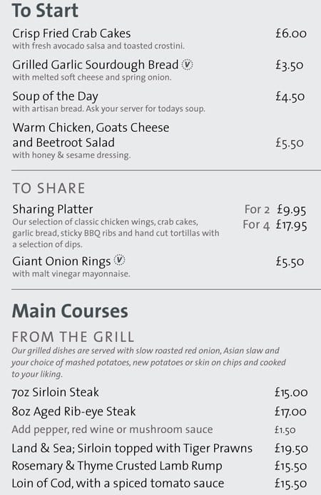 Menu at The Loop Bar, London, 19 Dering St