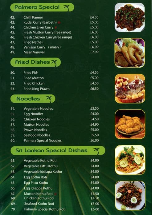 Menu at Palmera restaurant, Sutton, 561 London Road