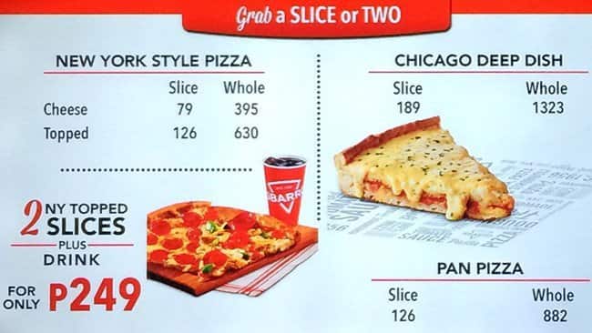 Sbarro Menu, Menu for Sbarro, Mall of Asia Complex (MOA), Pasay City ...