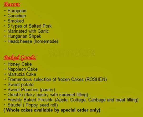 Menu at A Taste Of Ukraine, Burnaby