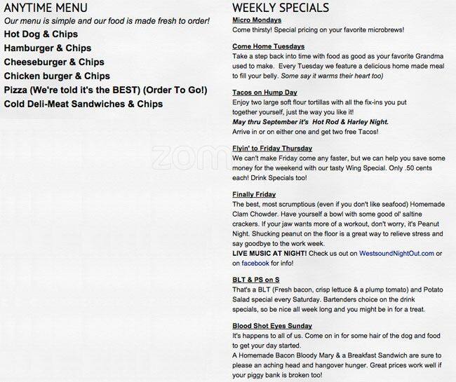 Menu at Bethel Saloon pub & bar, Port Orchard