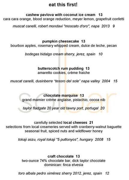 Menu at Solbar, Calistoga