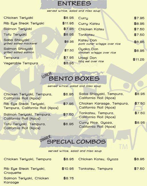 Menu at Angry Fish restaurant, San Leandro