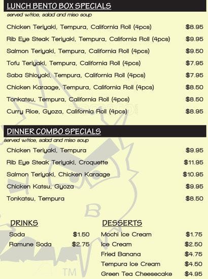 Menu at Angry Fish restaurant, San Leandro