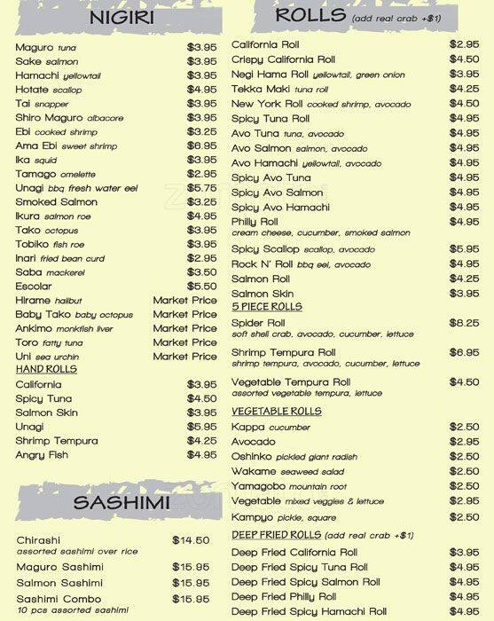 Menu at Angry Fish restaurant, San Leandro