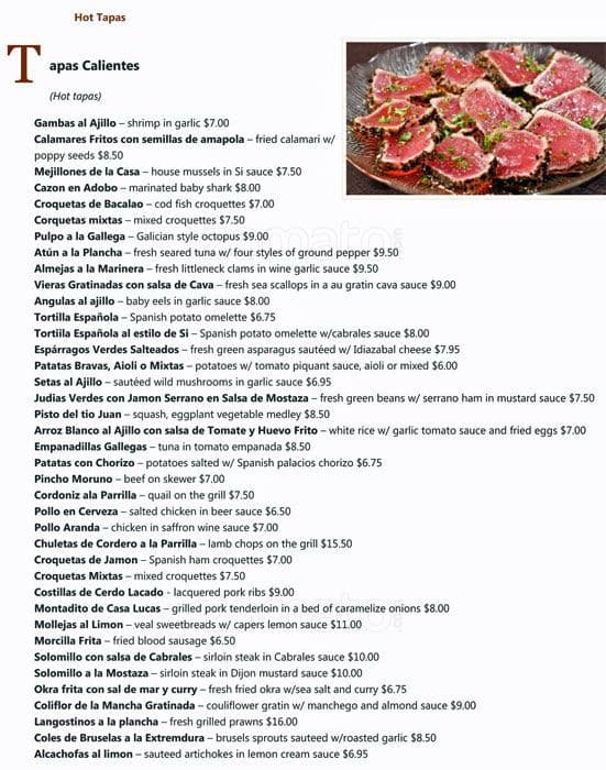 Menu at Si Tapas pub & bar, Dallas, Allen St