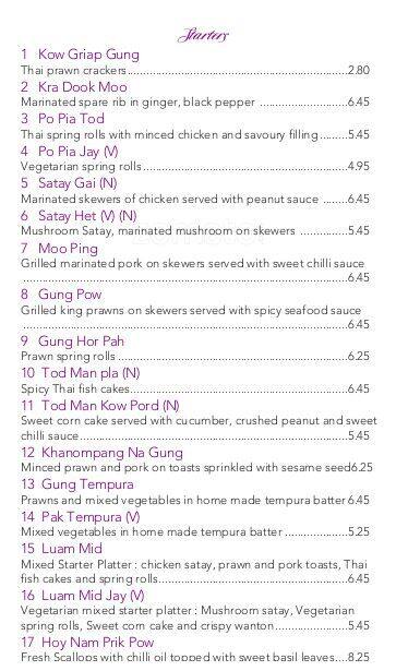 Menu at Phanthong Thai Restaurant, Altrincham