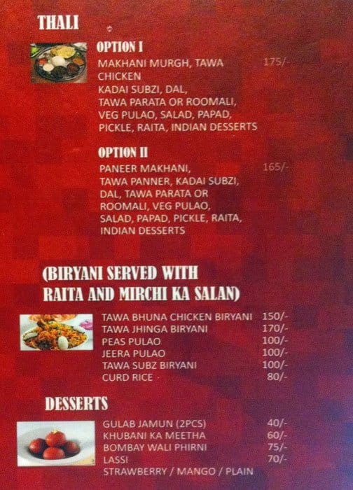 Menu at The Great Indian Tawa, Hyderabad, Food Court