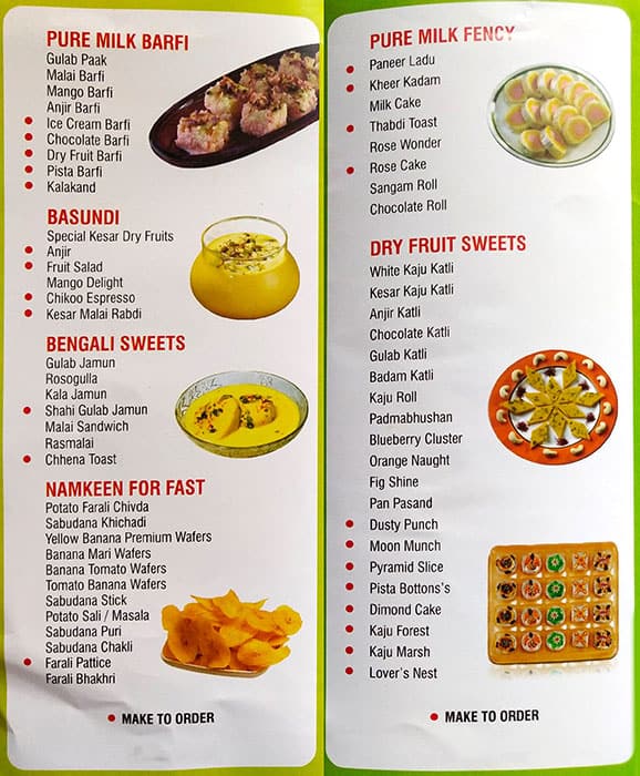 Menu at Murlidhar sweets, Mumbai, 10
