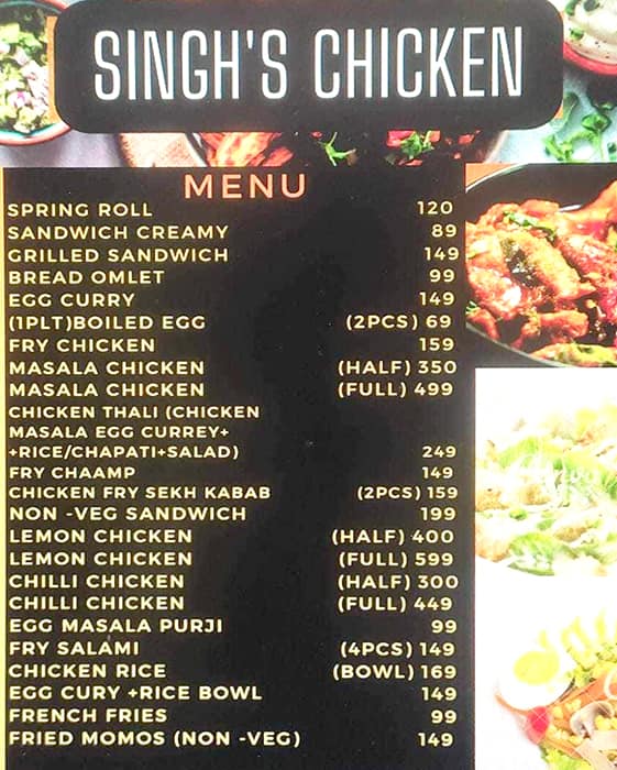 Menu of Singh's Chicken, Lahori Gate, Patiala