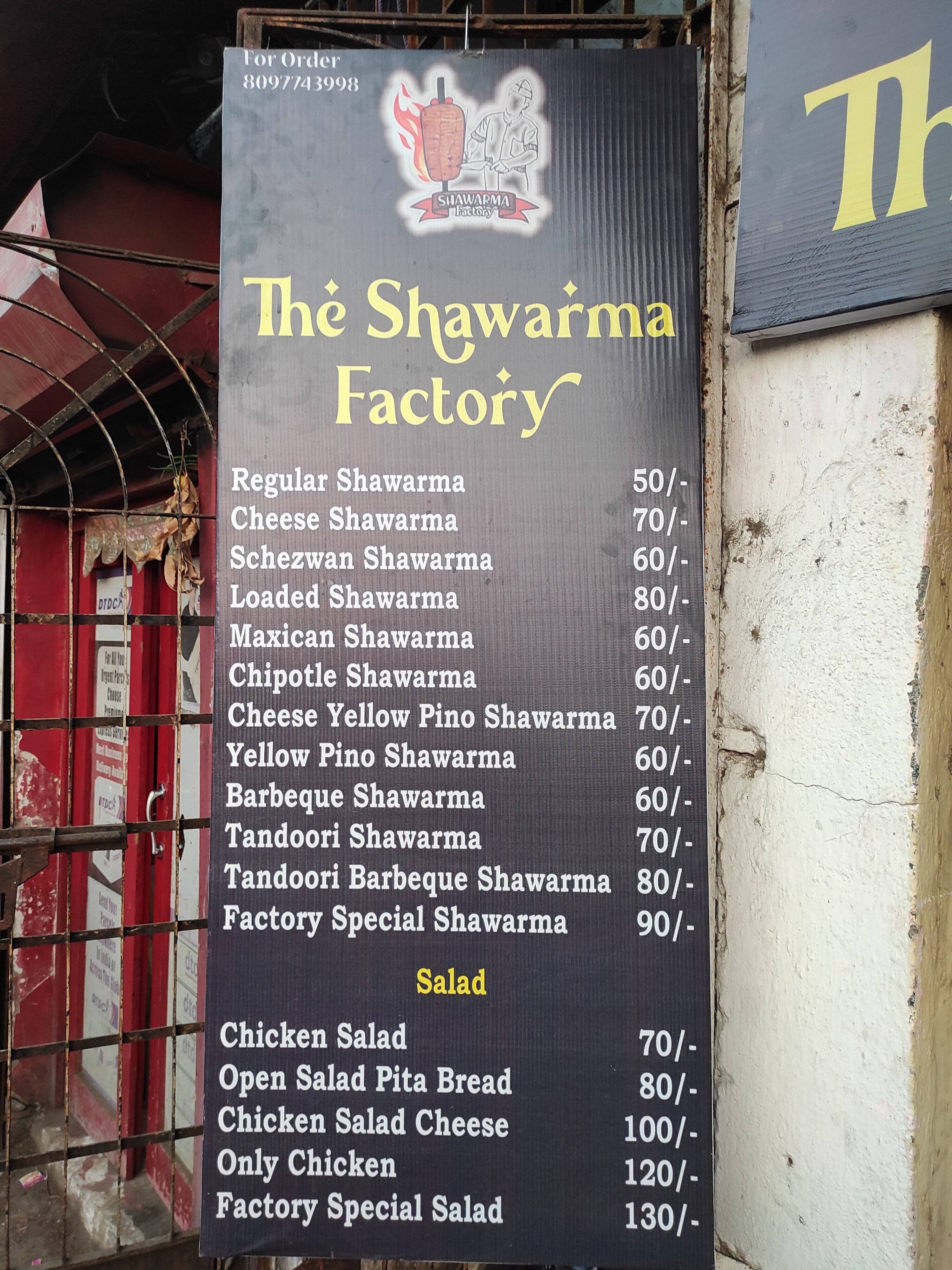 Menu of The Shawarma Paradise, Borivali East, Mumbai