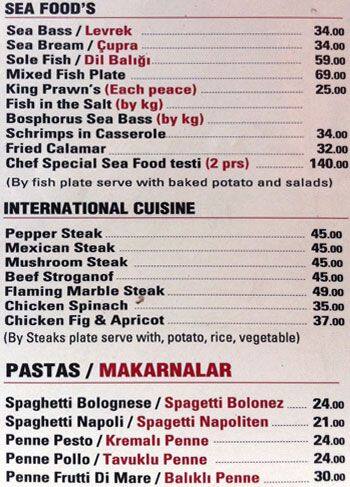 Menu at Dolphin Restaurant, Istanbul, Bestekar Osman Sk. No:7