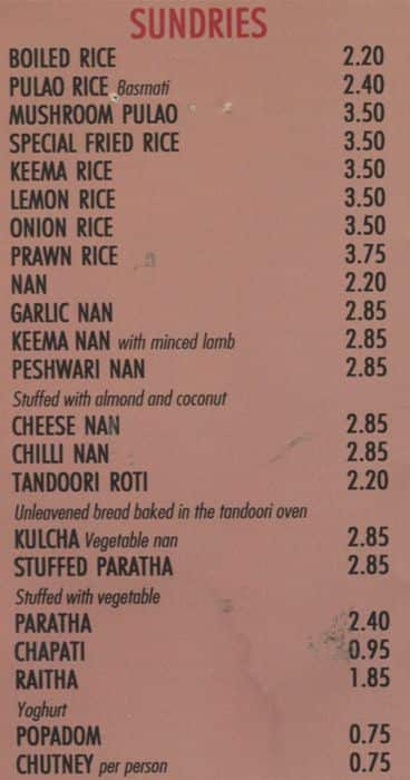 Menu at Tamarind Spice restaurant, Epsom