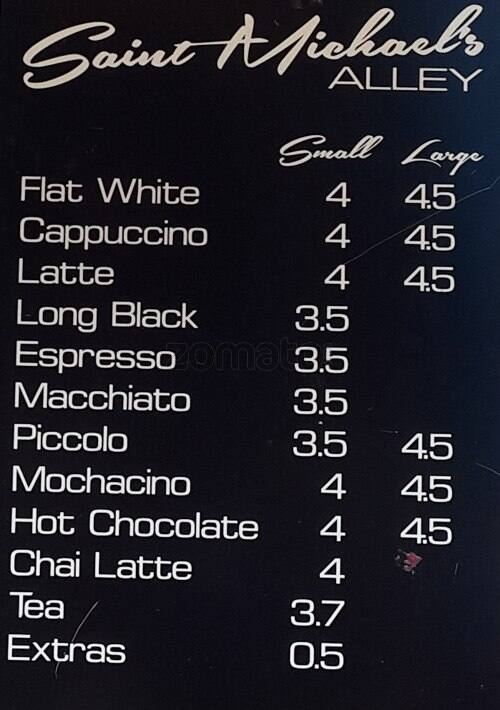Menu at Saint Michael's Alley, Auckland